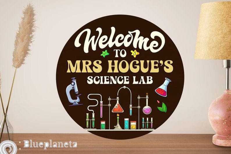 Personalized Teacher Door Hanger, Custom Welcome Teacher Science Lab ...
