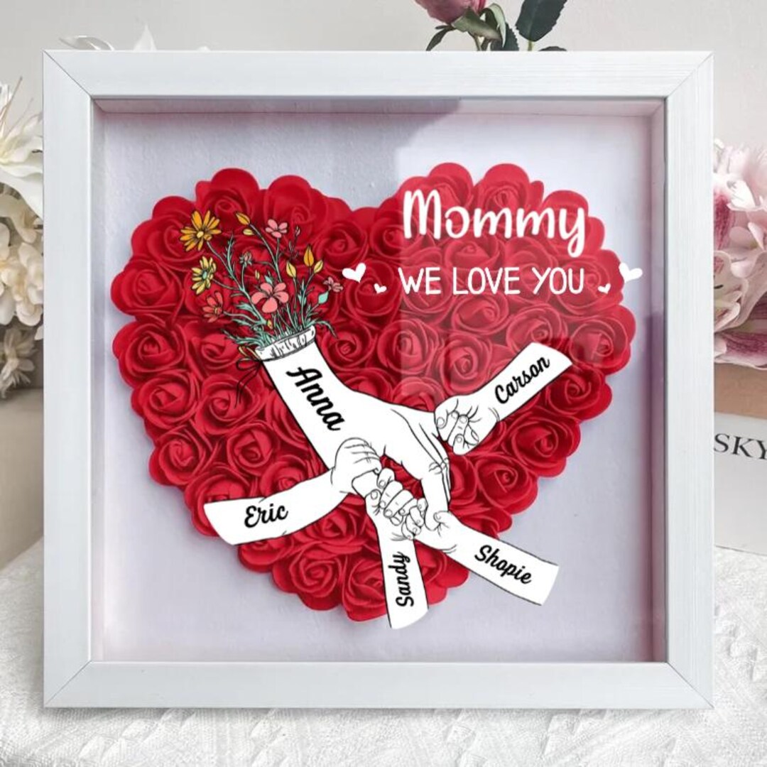 Custom Heart Flower Shadow Box. Personalized Names - We Love You Mommy ...