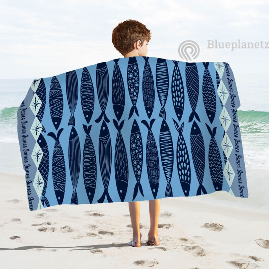 Personalized Fish Beach Towel, Custom Name Beach Towel, Gift for Him ...