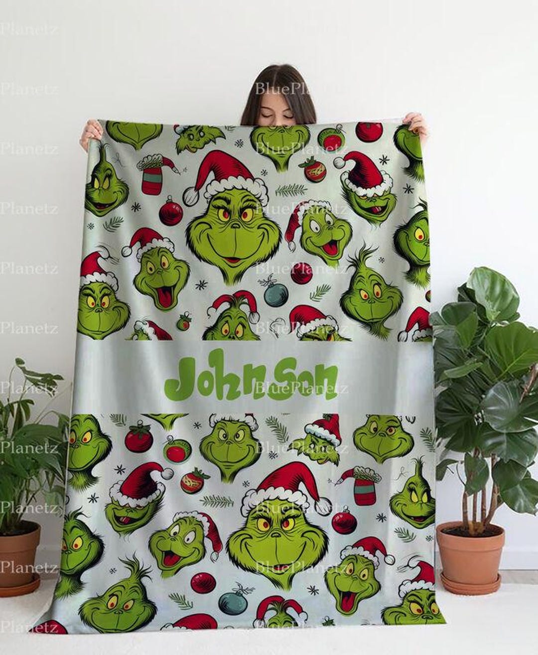 Personalized Christmas Grinch Blanket, Custom Name Grinchmas Blanket ...