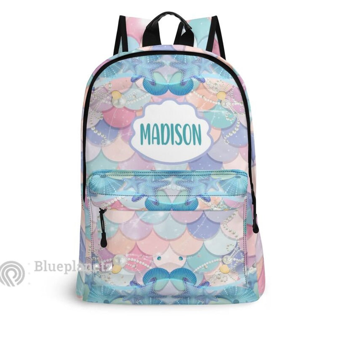 Personalized Name Kids School Backpack, Lunch Box, Custom Mermaid 17 ...
