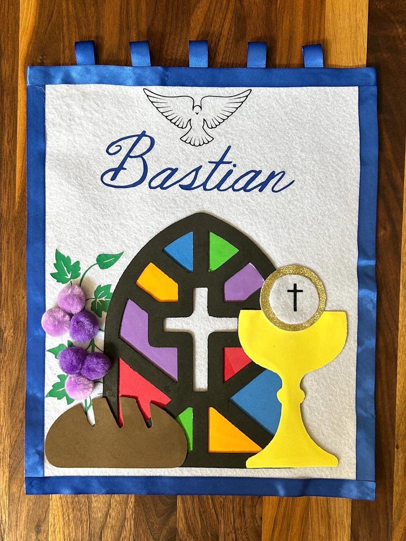First Communion Stained Glass Banner (12x15) - Etsy
