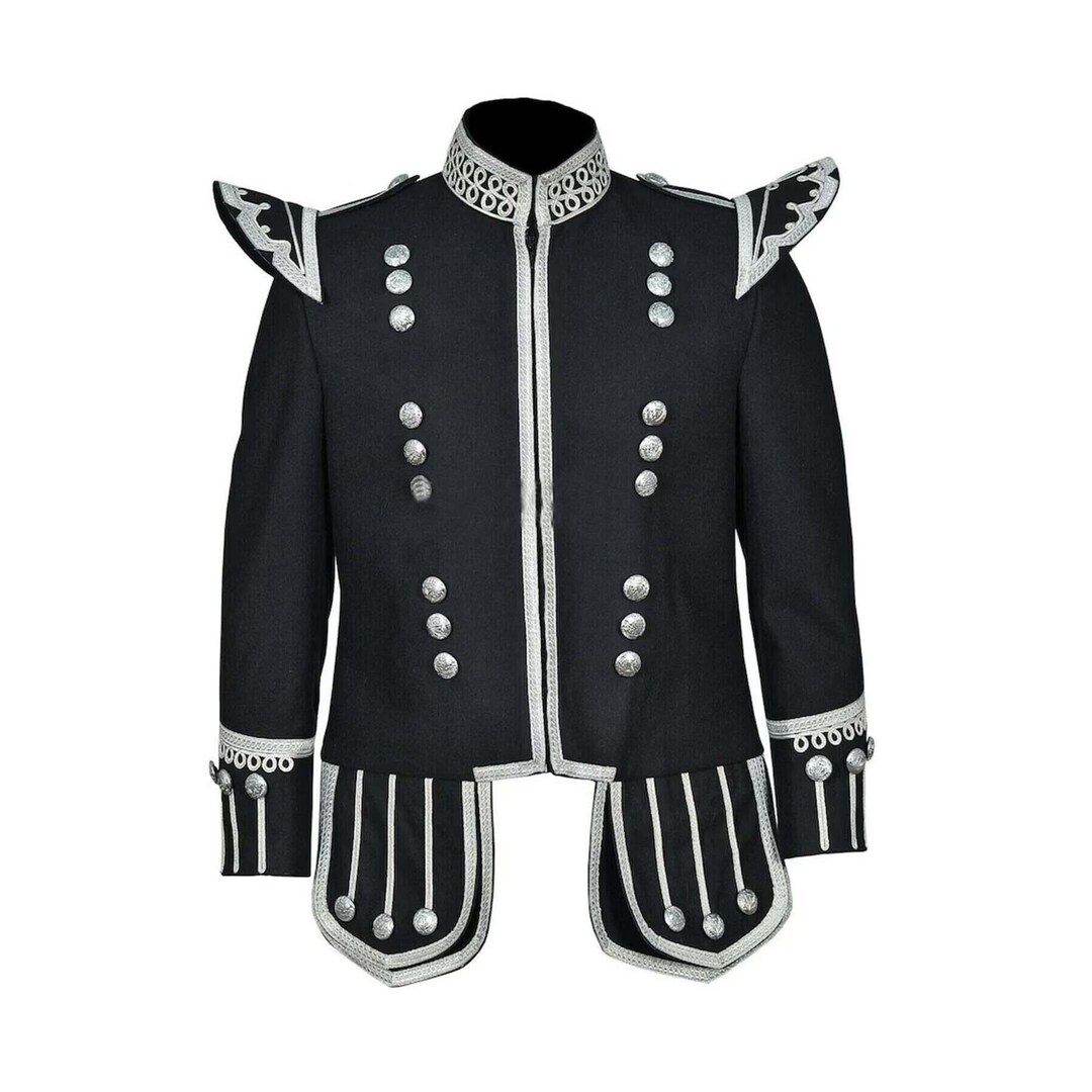 Mens Black Doublet Kilt Jacket - Marching Band Wool Jacket - Handmade ...