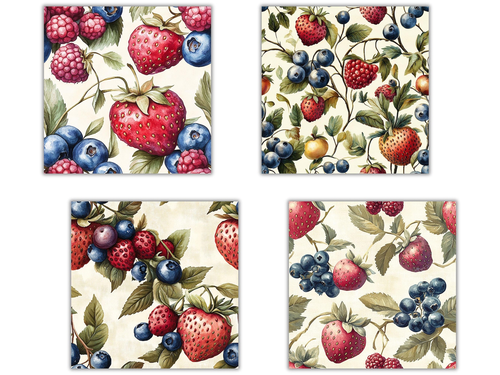Berry Watercolor Digital Papers | 24 Seamless Patterns | Strawberries ...