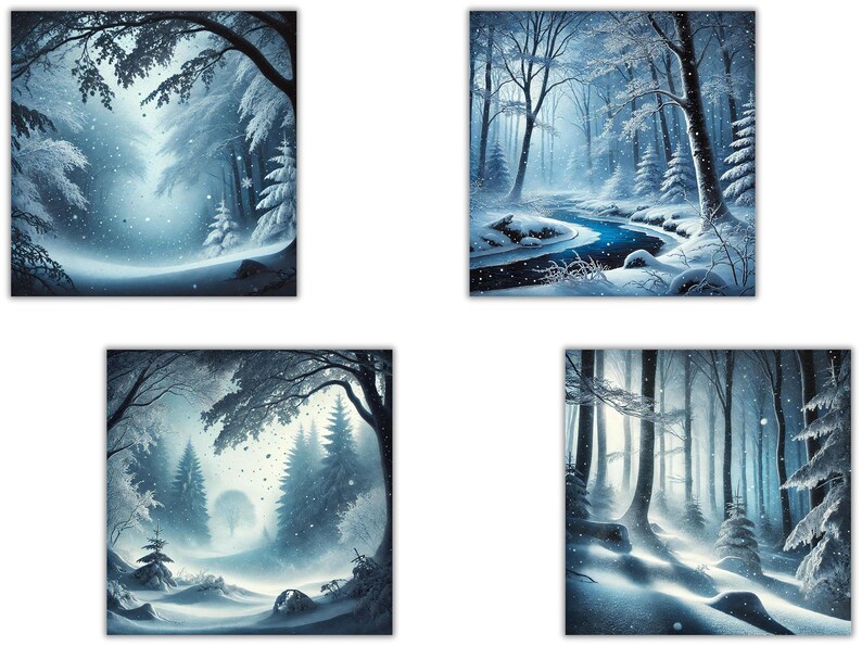 Snowy Winter Digital Paper Pack, Magical Frosty Forest Backgrounds ...