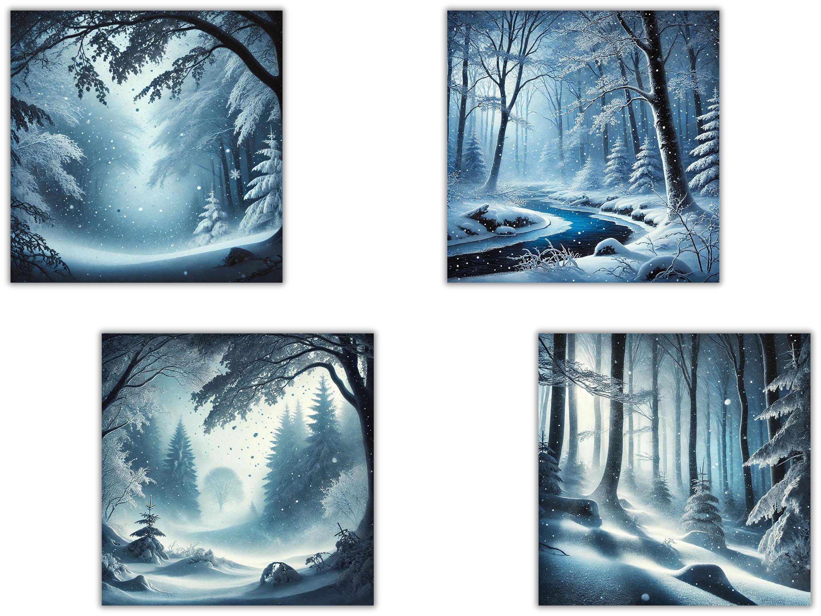 Snowy Winter Digital Paper Pack, Magical Frosty Forest Backgrounds ...