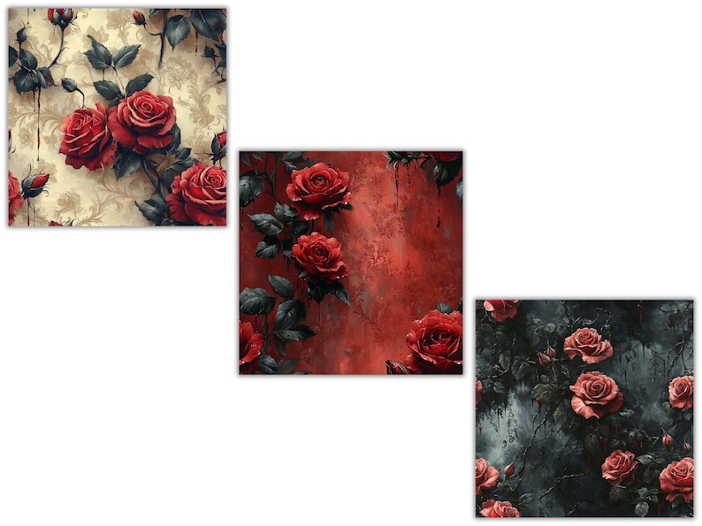 Bloody Red Roses Digital Paper, Seamless Halloween Backgrounds, Dark ...