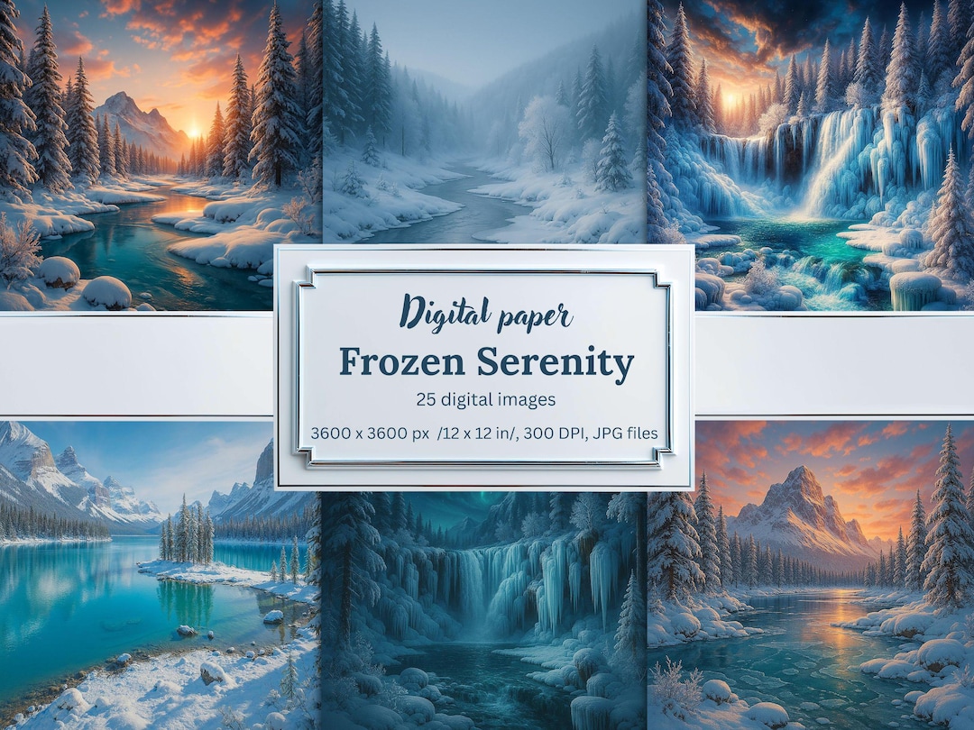 Frozen Serenity Digital Paper Bundle, Winter Backgrounds, Snowy Forest ...