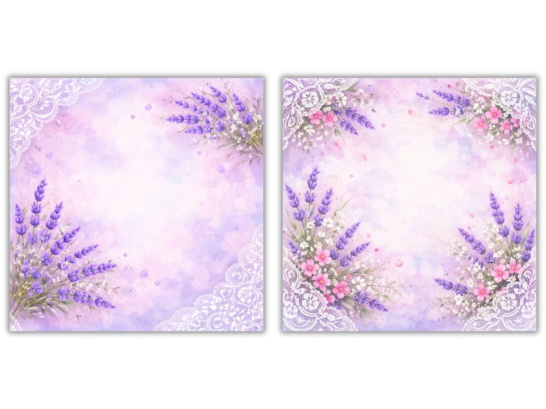 Lavender Lace Digital Paper Pack, Pastel Floral Backgrounds, Watercolor ...
