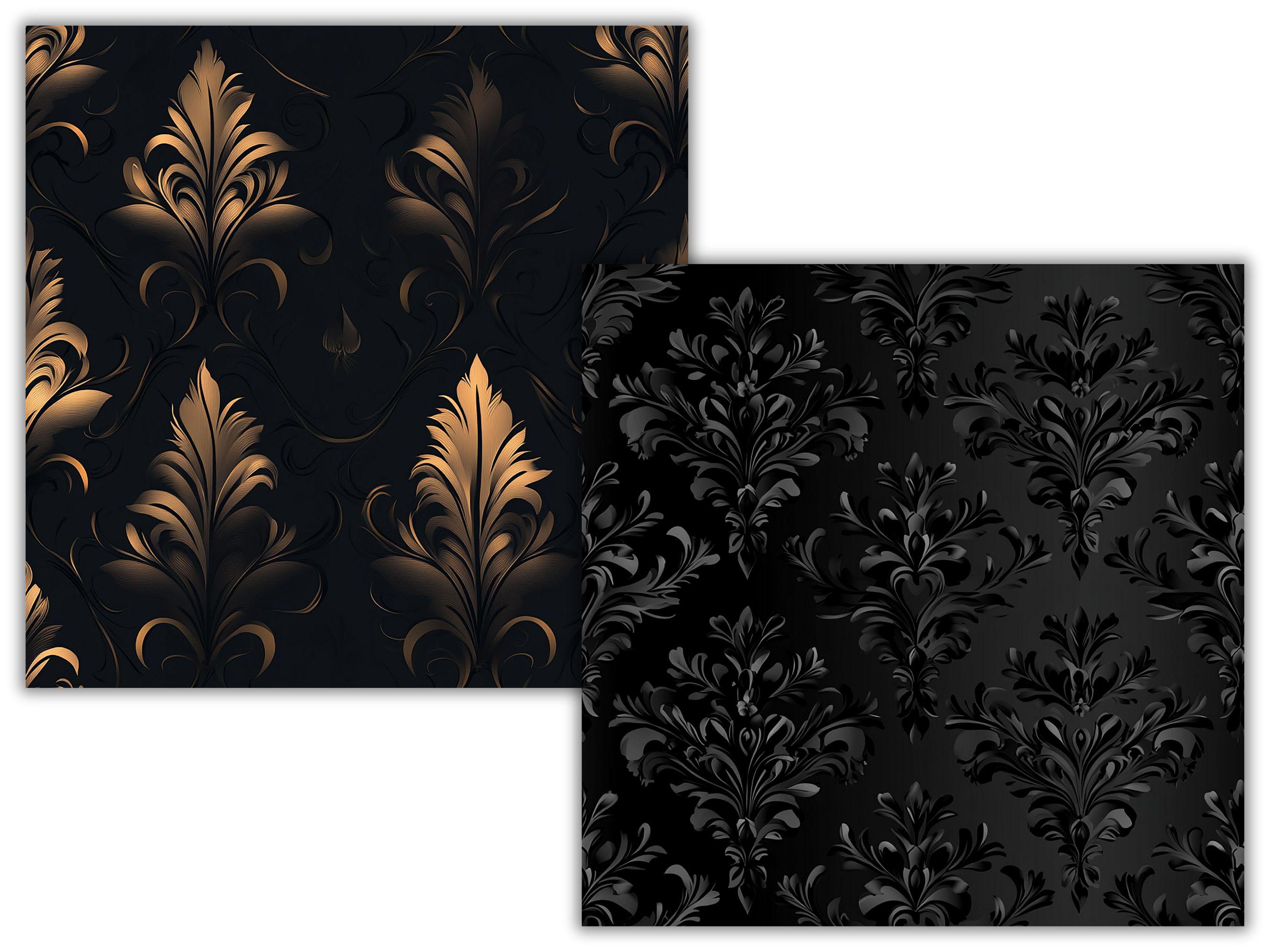 Midnight Damask Digital Paper Set, 20 Seamless Black Baroque Textures ...