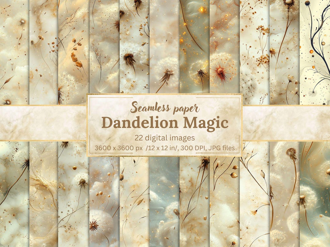 Dandelion Magic Digital Paper Pack, 22 Seamless Floral Backgrounds ...