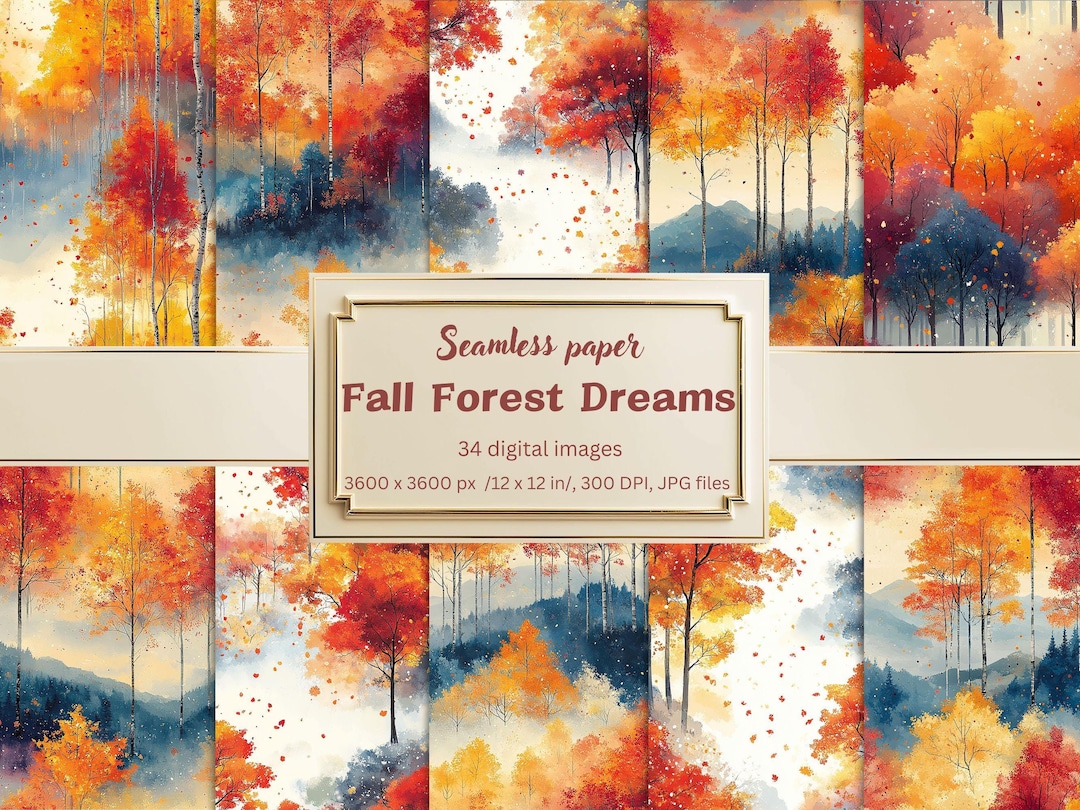 Fall Forest Seamless Paper Pack | Autumn Leaves Digital Backgrounds for ...