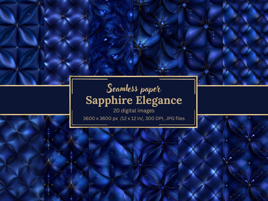 Sapphire Elegance Seamless Digital Papers, Deep Blue Luxury Textures ...
