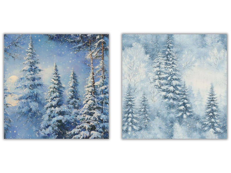 Snowy Forests Digital Paper Pack, 24 Seamless Winter Landscapes ...