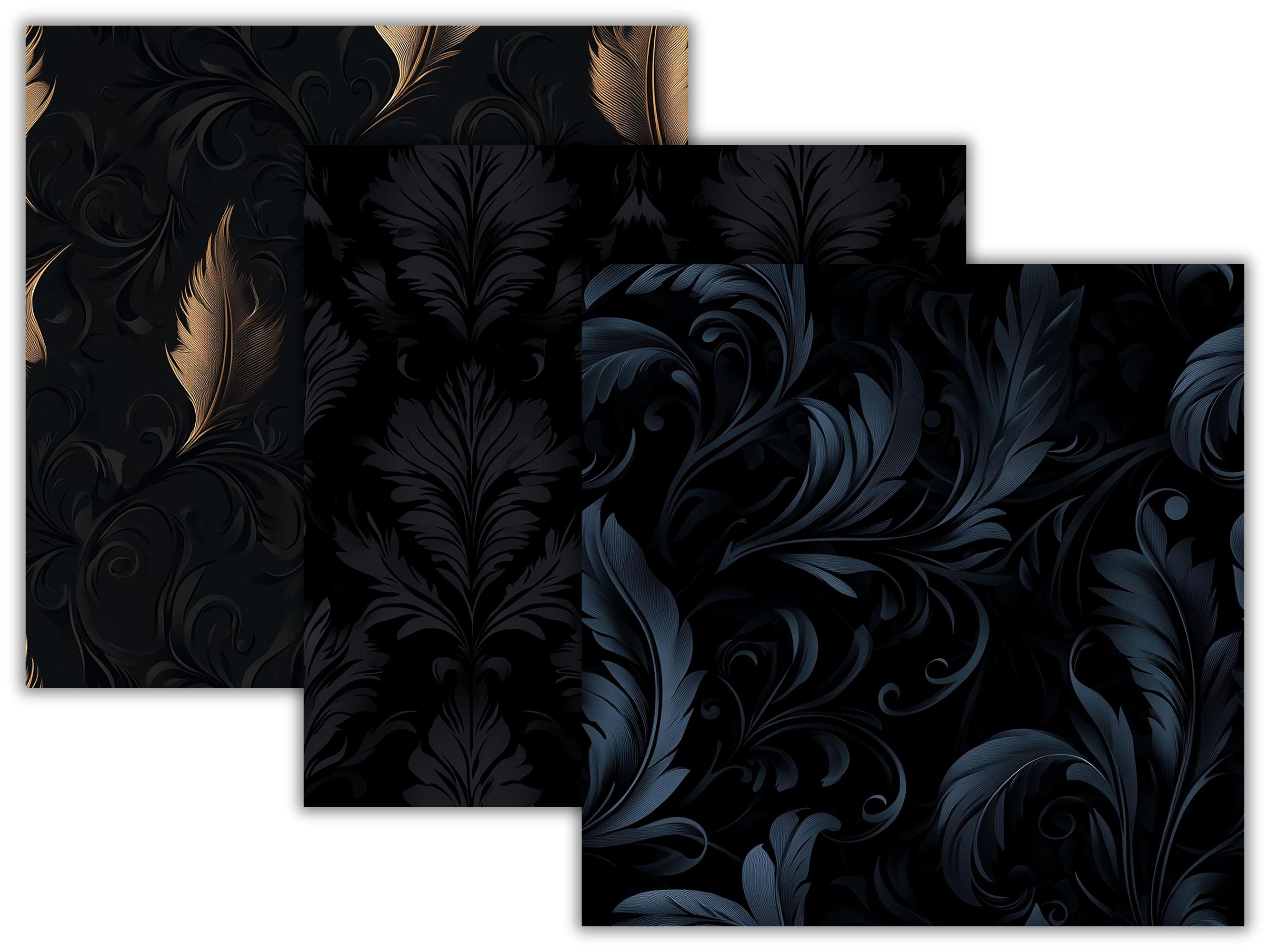Midnight Damask Digital Paper Set, 20 Seamless Black Baroque Textures ...
