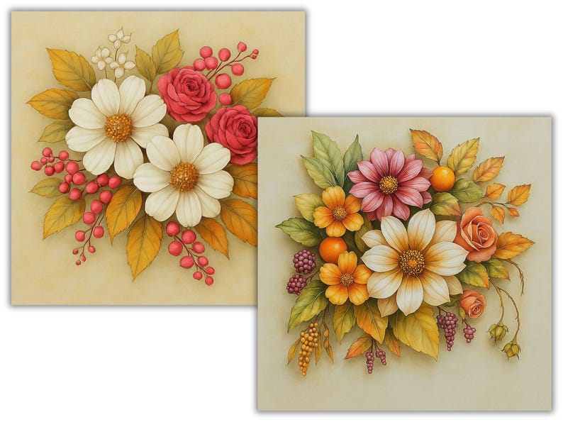 Vintage Autumn Floral Digital Paper Bundle, 22 Fall Flower Backgrounds ...