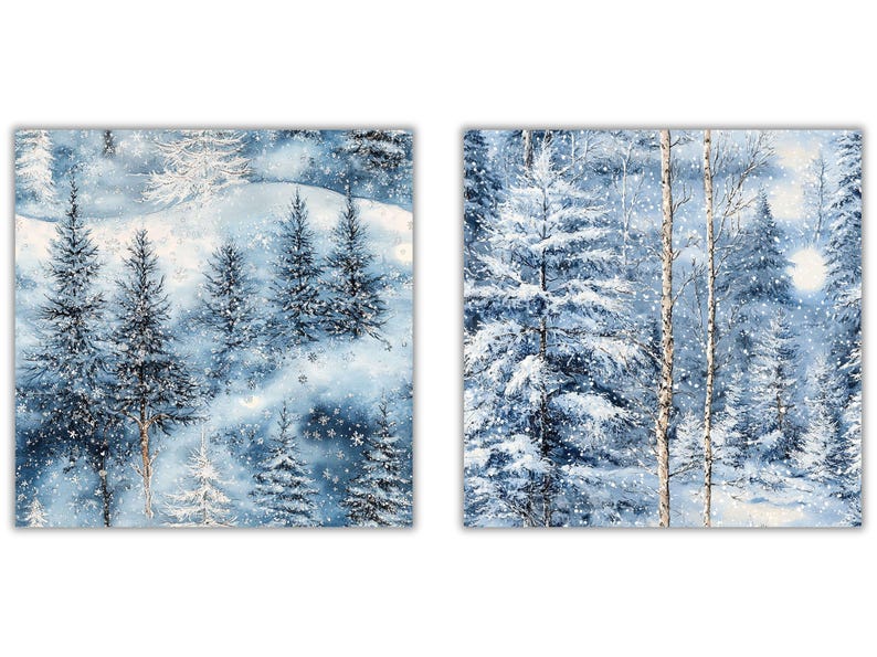 Snowy Forests Digital Paper Pack, 24 Seamless Winter Landscapes ...