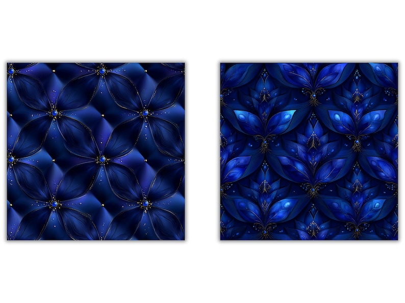 Luxury Sapphire Bloom Digital Papers, Seamless Deep Blue Floral ...