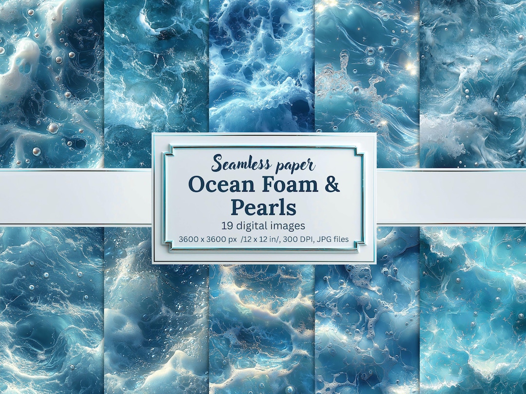 Ocean Foam & Pearls Seamless Digital Paper Pack, 19 Aqua Blue ...