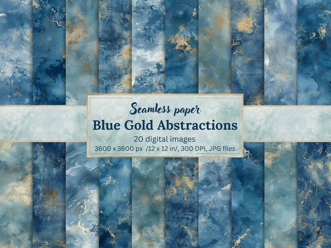 Abstract Blue Gold Digital Paper | 20 Seamless Watercolor Textures ...