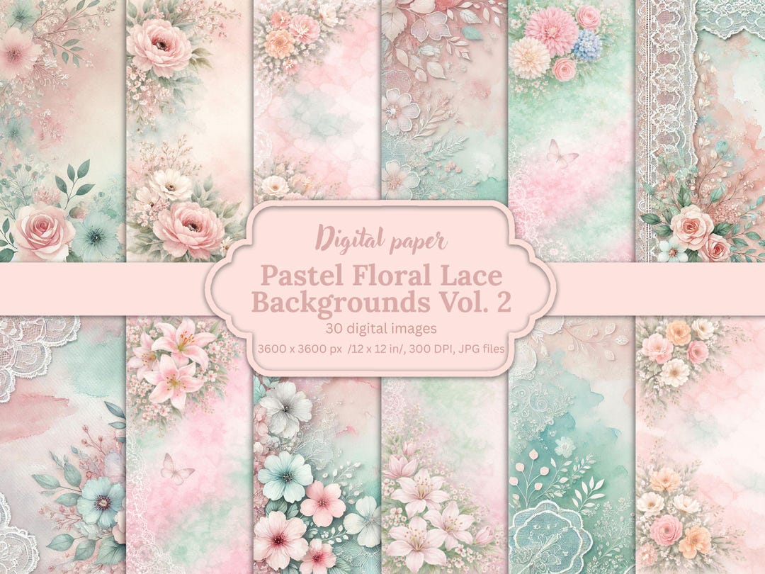 Pastel Floral Lace Backgrounds, Romantic Vintage Digital Paper, Blush ...