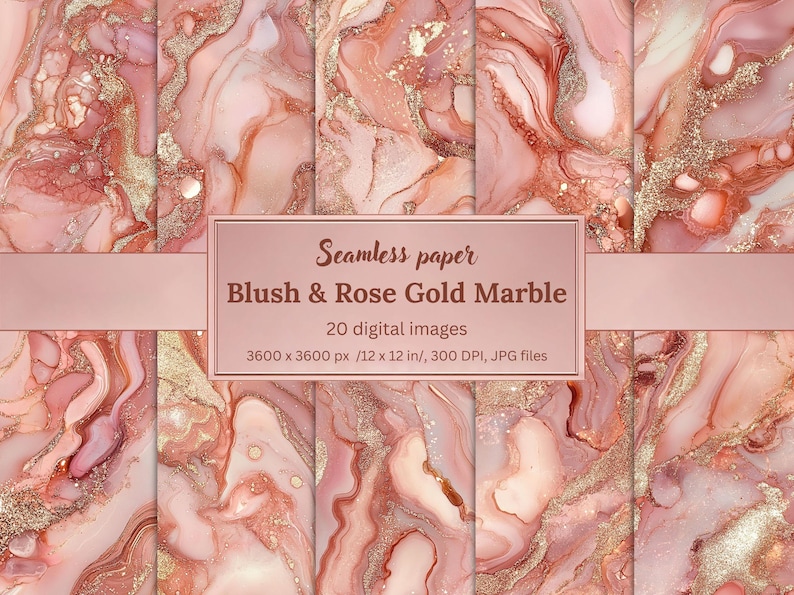 Blush & Rose Gold Marble Digital Paper Pack - 20 Seamless Glitter ...