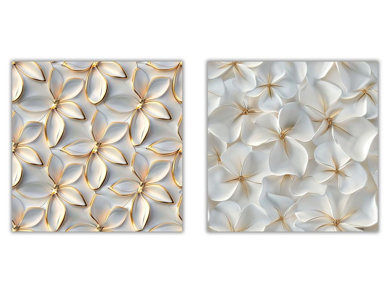 White and Gold Petals Digital Paper Pack, Seamless Textures, Elegant ...