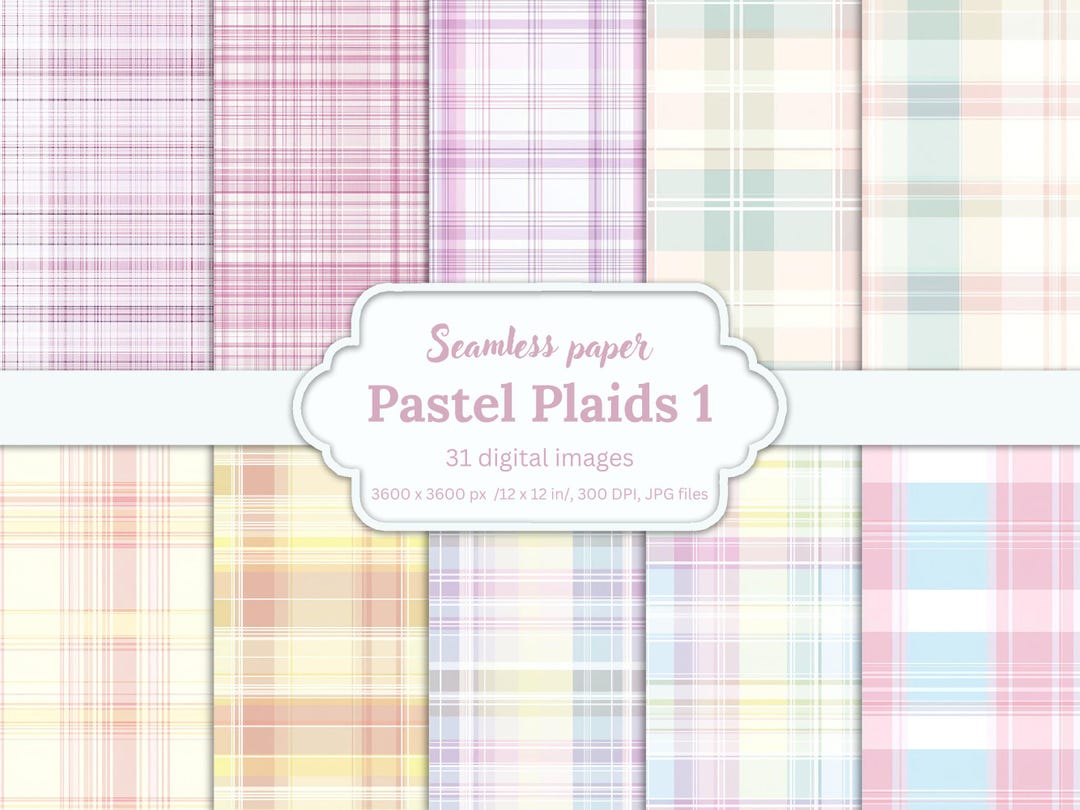 Pastel Plaid Digital Paper Set, 31 Seamless Gingham & Tartan Patterns ...