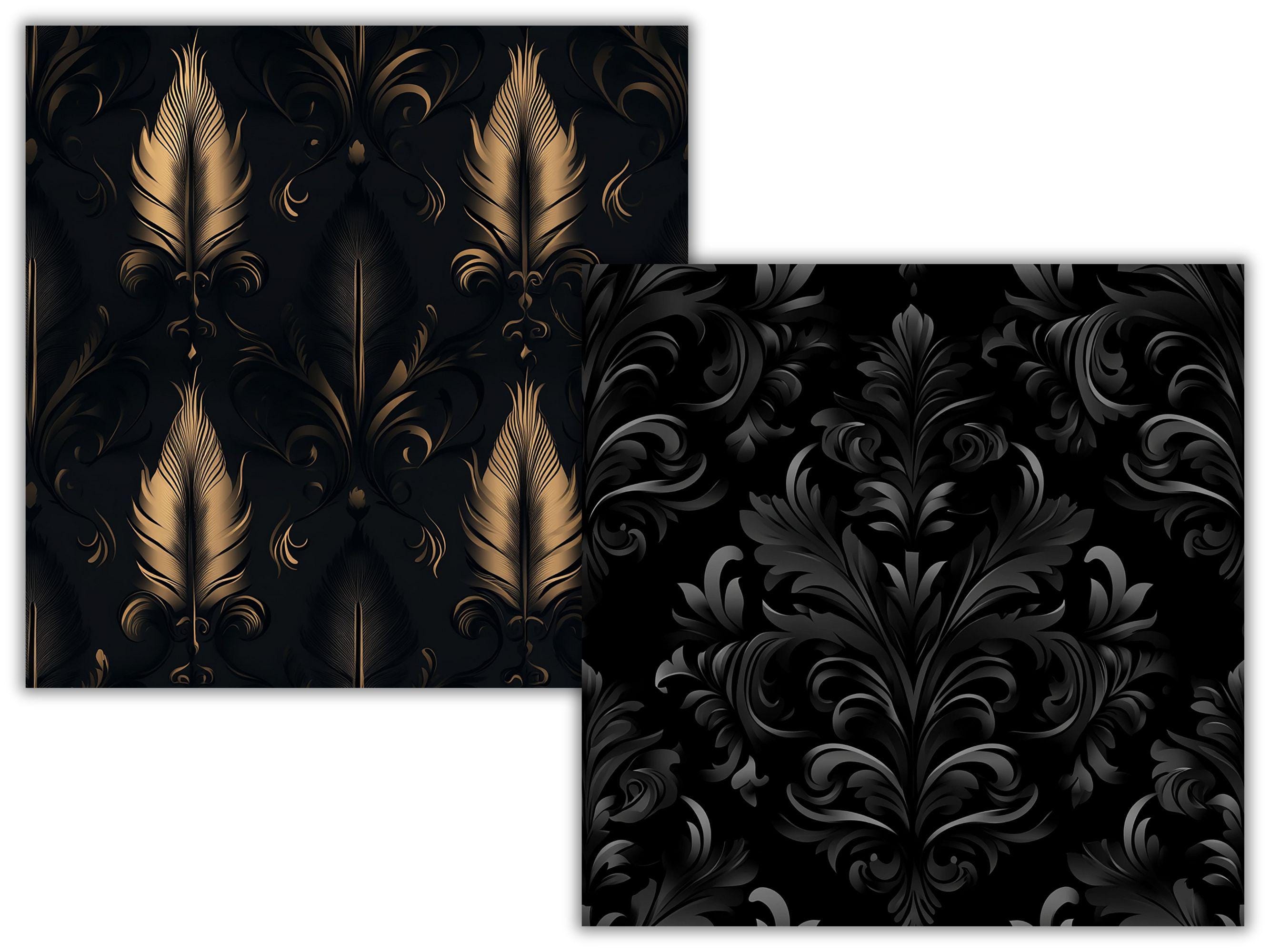Midnight Damask Digital Paper Set, 20 Seamless Black Baroque Textures ...