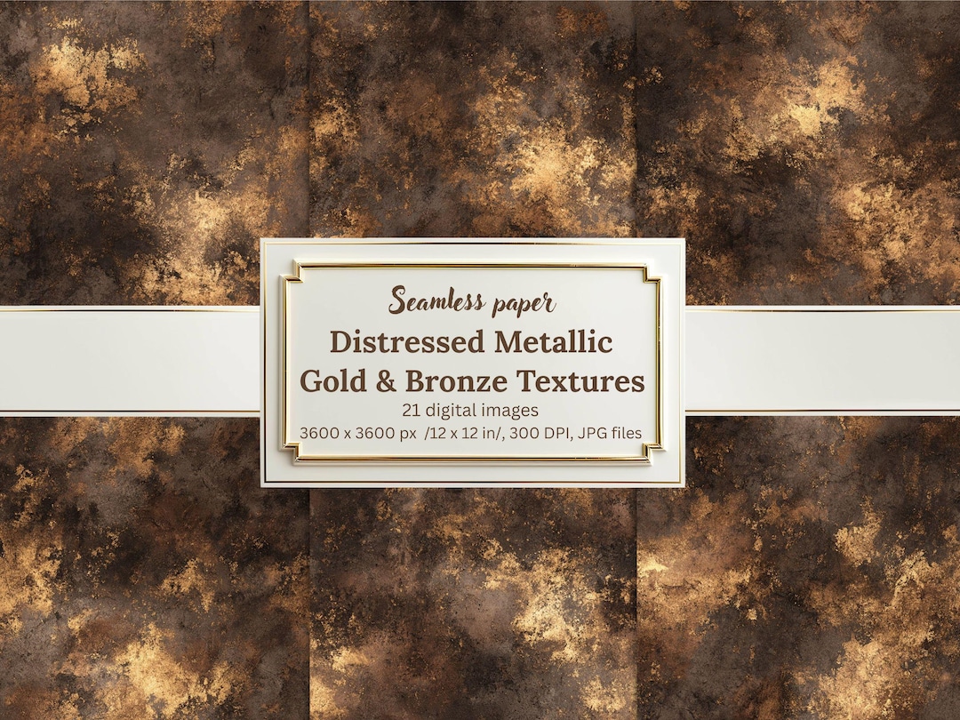 Distressed Metallic Gold and Bronze Digital Paper Bundle, Seamless ...