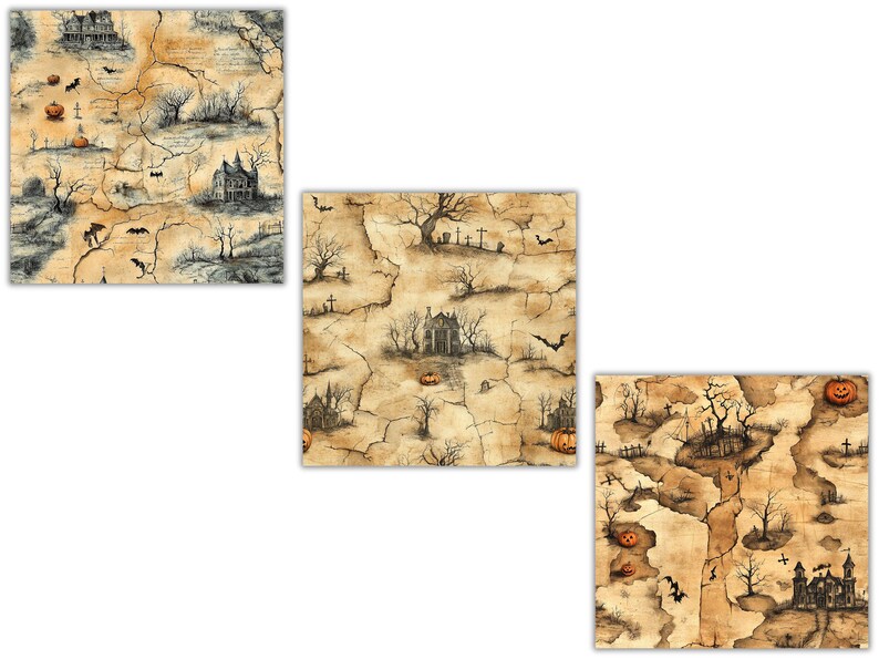 Haunted Treasure Map Digital Paper, Seamless Vintage Halloween Maps ...