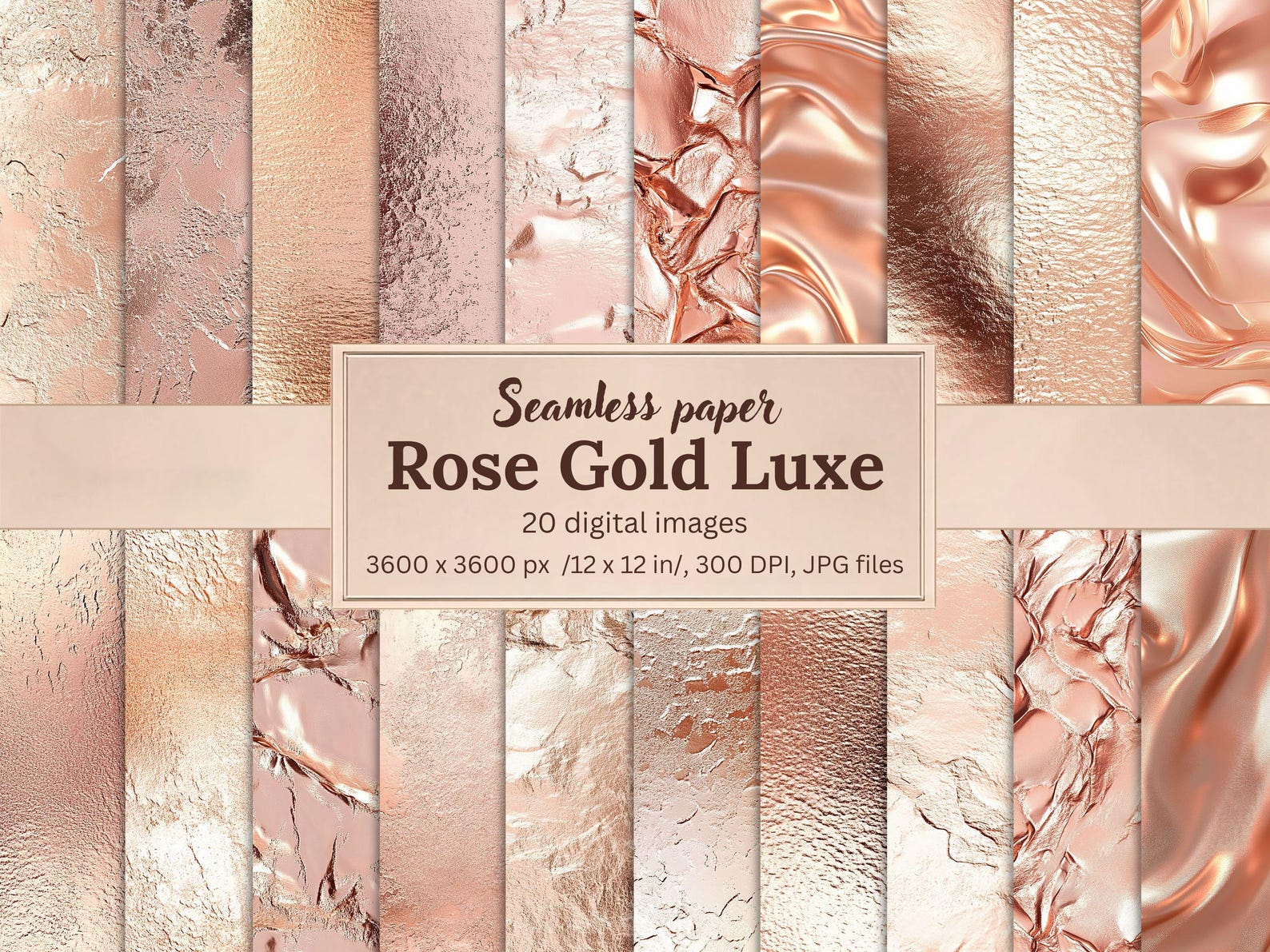 Rose Gold Luxe Digital Paper Pack - 20 Seamless Metallic Textures ...