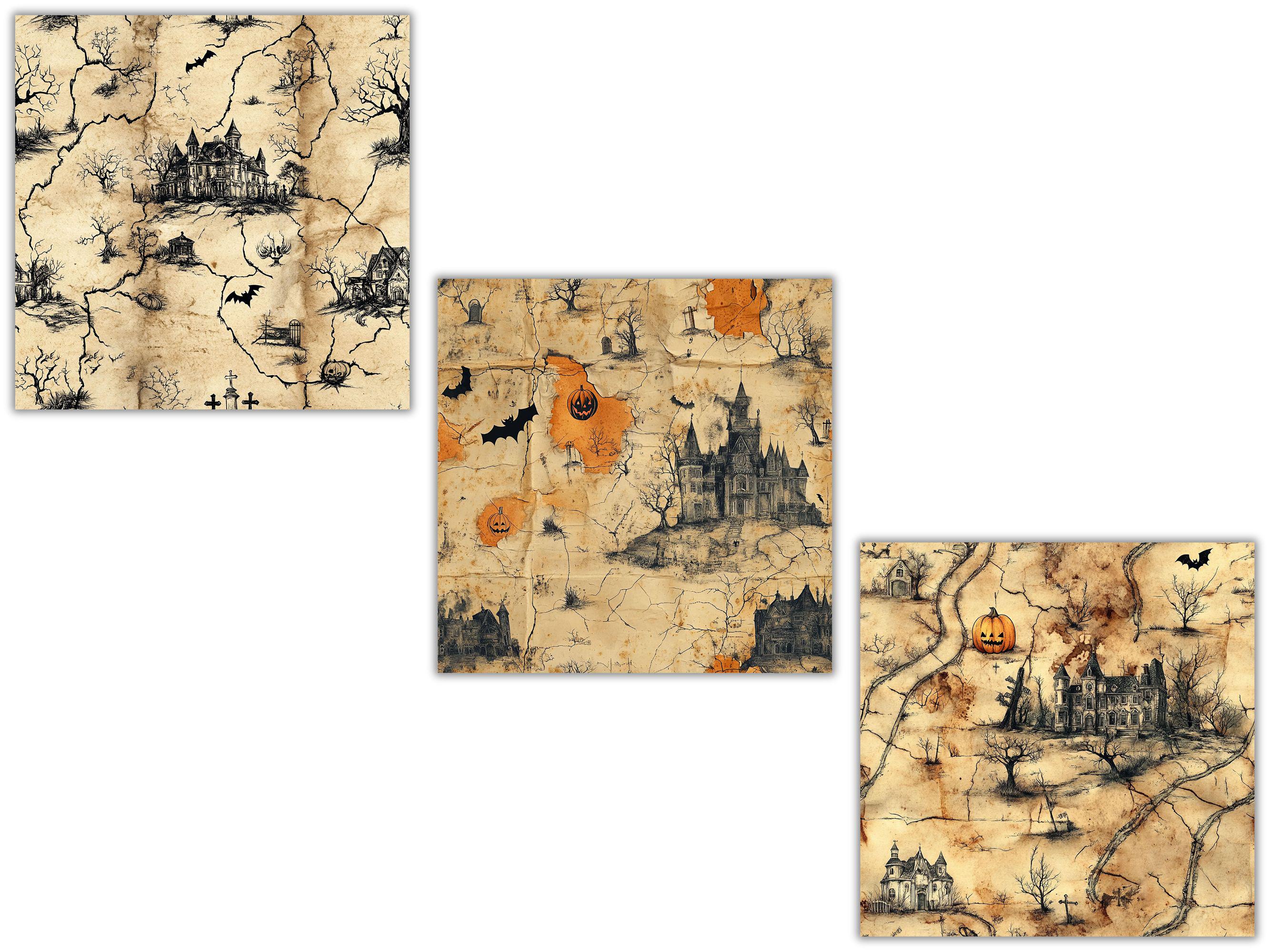 Haunted Treasure Map Digital Paper, Seamless Vintage Halloween Maps ...