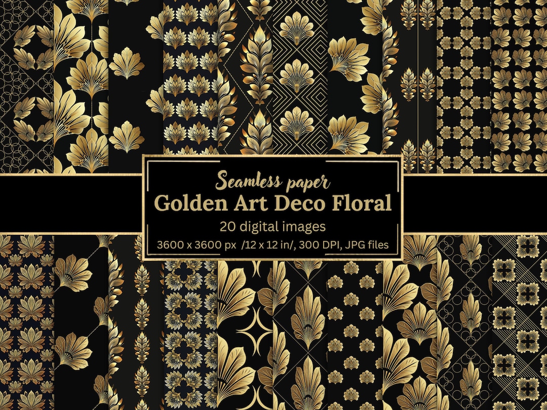 Golden Art Deco Floral Digital Paper - 20 Seamless Luxury Gold Patterns ...