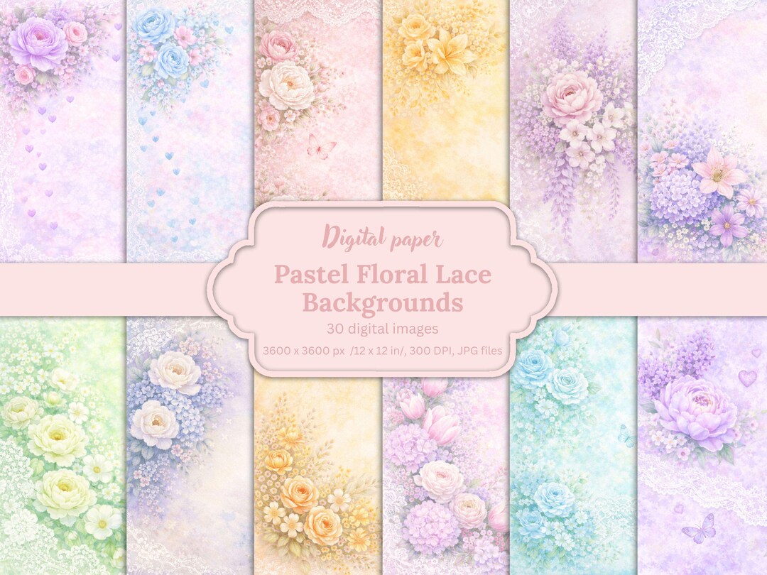 Pastel Floral Lace Backgrounds, Romantic Vintage Digital Paper ...