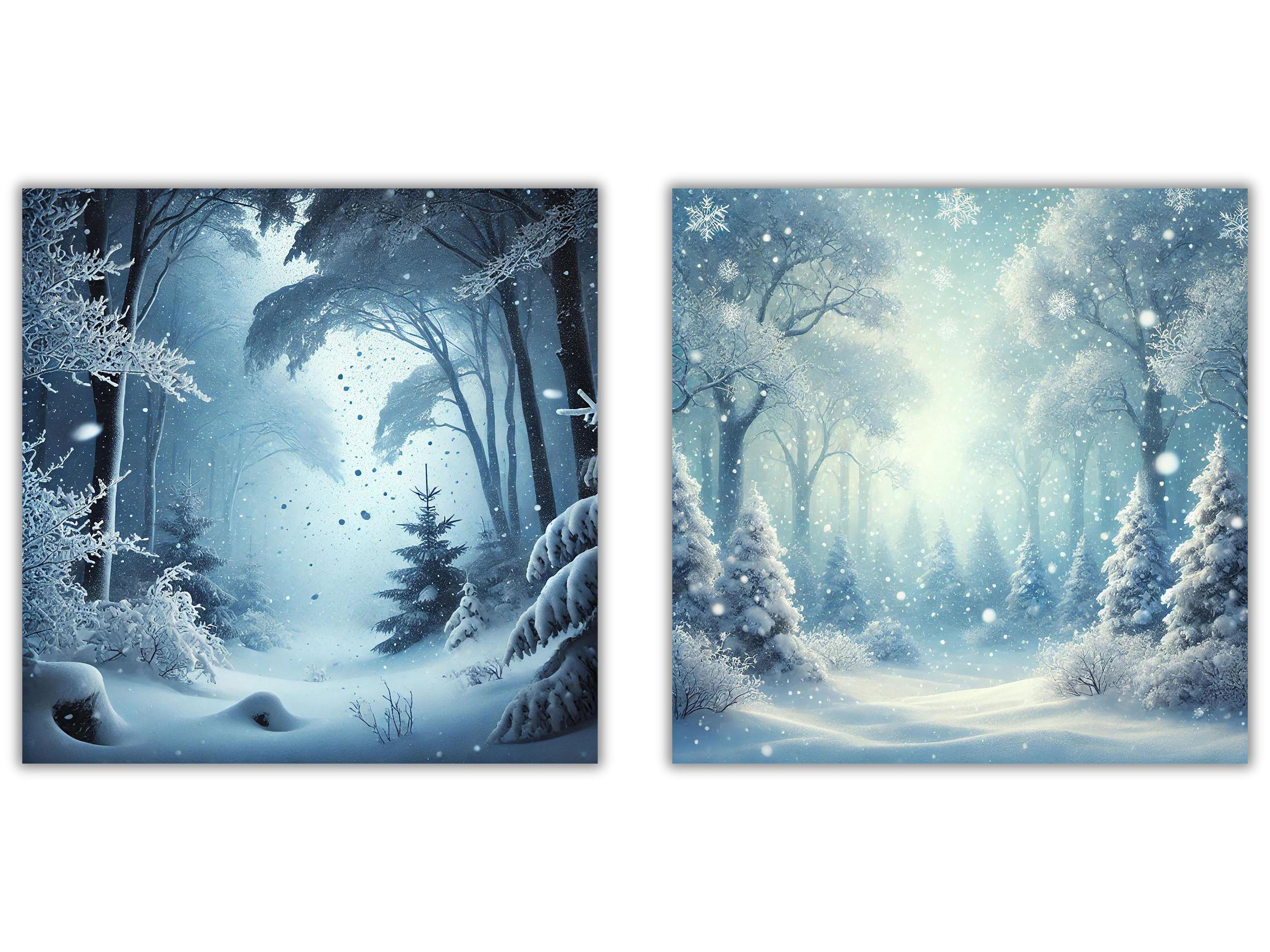 Snowy Winter Digital Paper Pack, Magical Frosty Forest Backgrounds ...