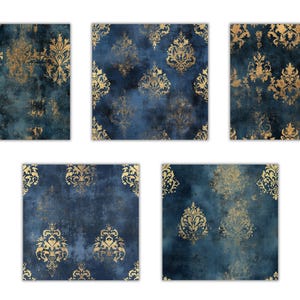 Vintage Navy and Gold Damask Digital Paper Bundle – 23 Seamless Baroque ...