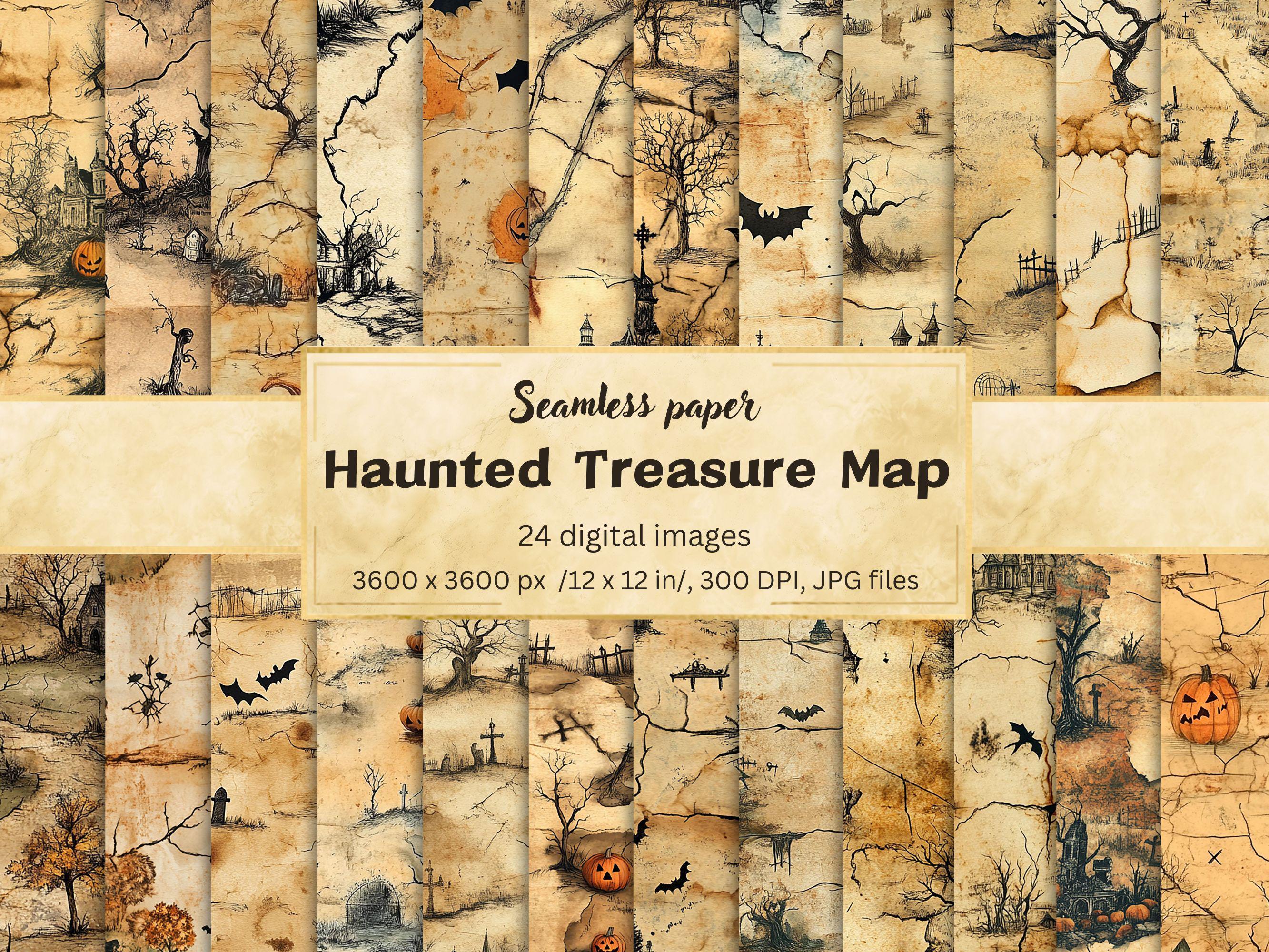 Haunted Treasure Map Digital Paper, Seamless Vintage Halloween Maps ...