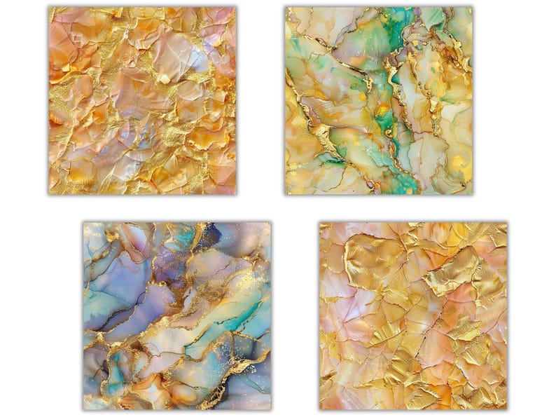 Golden Glitter & Alcohol Ink Digital Paper | 20 Luxury Holographic ...