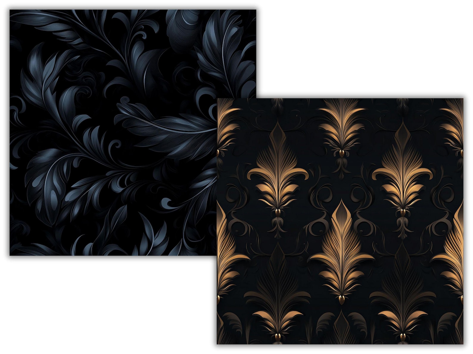 Midnight Damask Digital Paper Set, 20 Seamless Black Baroque Textures ...