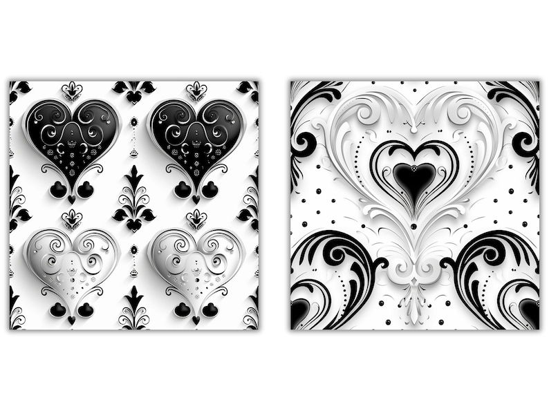 Black White Heart Digital Paper Bundle, 22 Love Backgrounds for ...