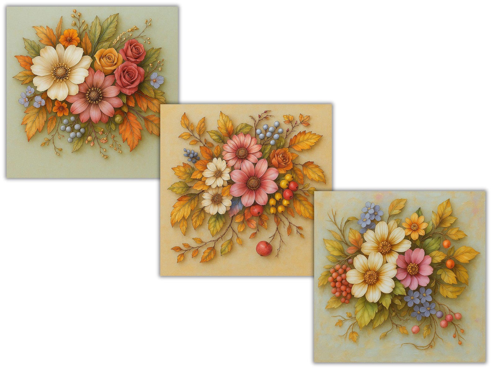 Vintage Autumn Floral Digital Paper Bundle, 22 Fall Flower Backgrounds ...