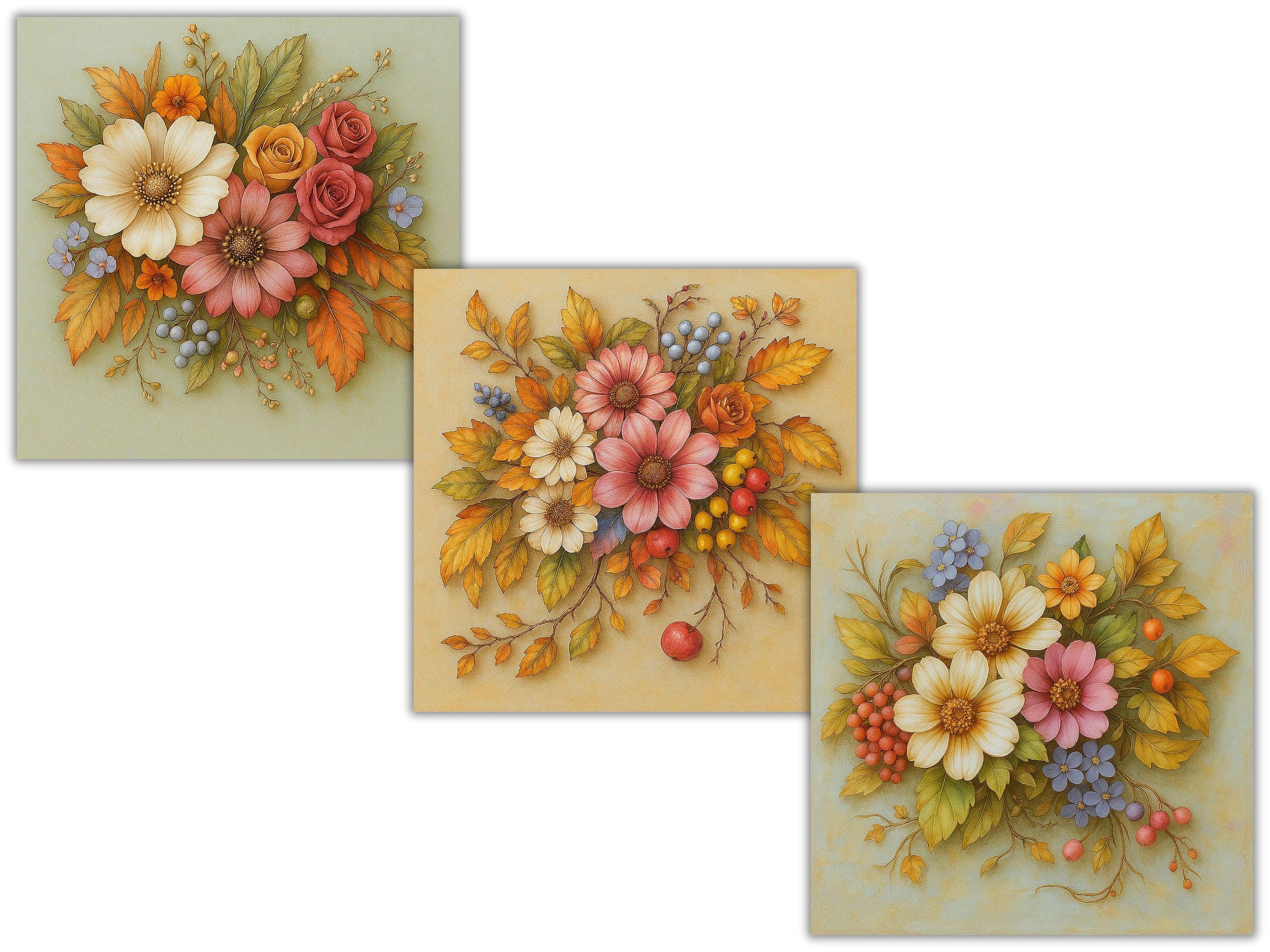 Vintage Autumn Floral Digital Paper Bundle, 22 Fall Flower Backgrounds ...