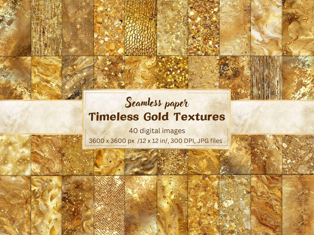 Gold Digital Paper Bundle | 40 Seamless Luxury Textures | Metallic ...