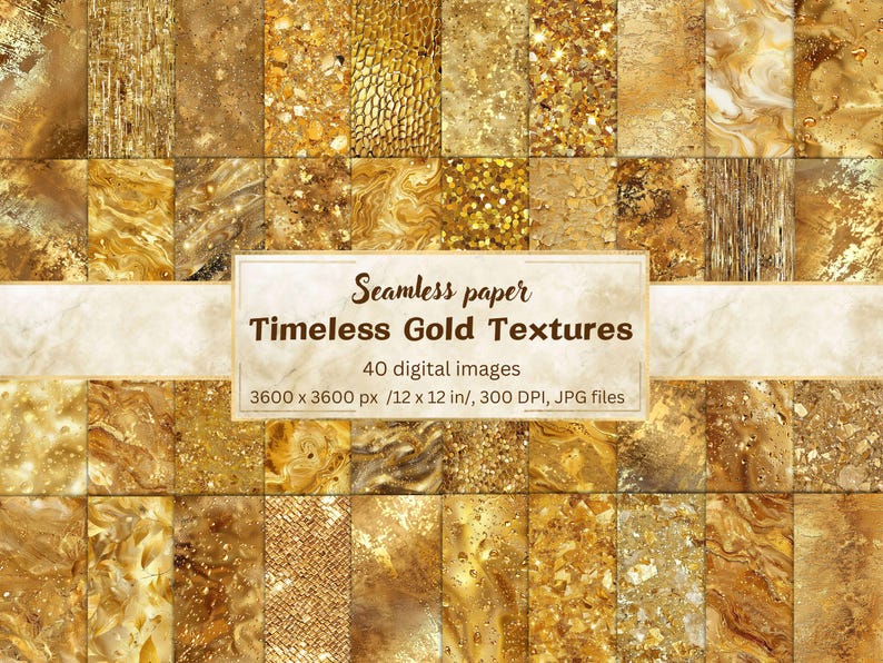 Gold Digital Paper Bundle | 40 Seamless Luxury Textures | Metallic ...