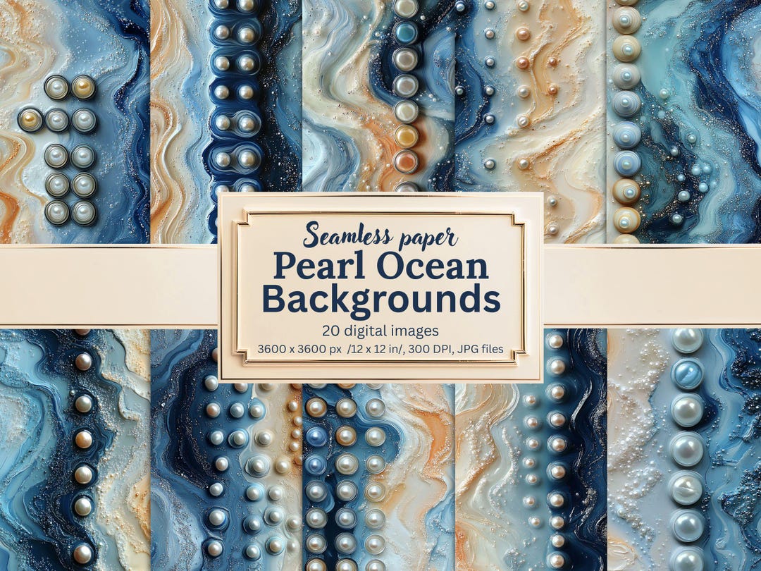 Pearl Ocean Digital Paper Pack, 20 Seamless Coastal Backgrounds, Wave ...