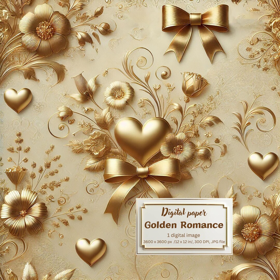 Golden Romance Valentine's Day Digital Paper – Luxury Gold Hearts ...