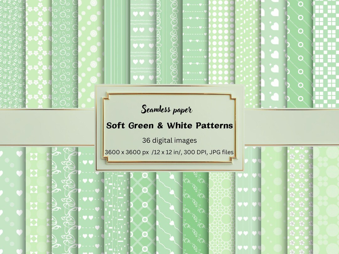 Soft Green and White Seamless Digital Papers | 36 Elegant Abstract ...