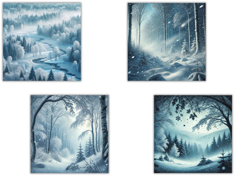 Snowy Winter Digital Paper Pack, Magical Frosty Forest Backgrounds ...
