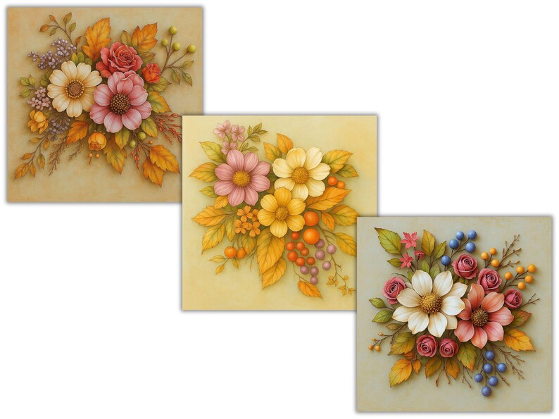 Vintage Autumn Floral Digital Paper Bundle, 22 Fall Flower Backgrounds ...